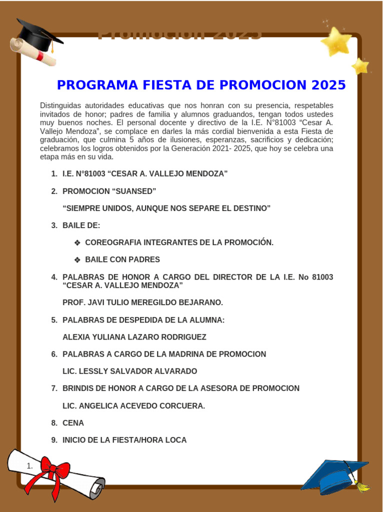 Fiesta de Promoción 2025 I.E. N°81003 | PDF
