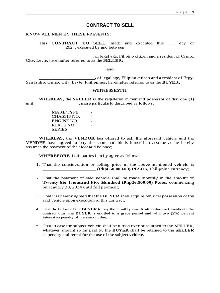 Contract To Sell (Blank) | PDF | Private Law | Common Law