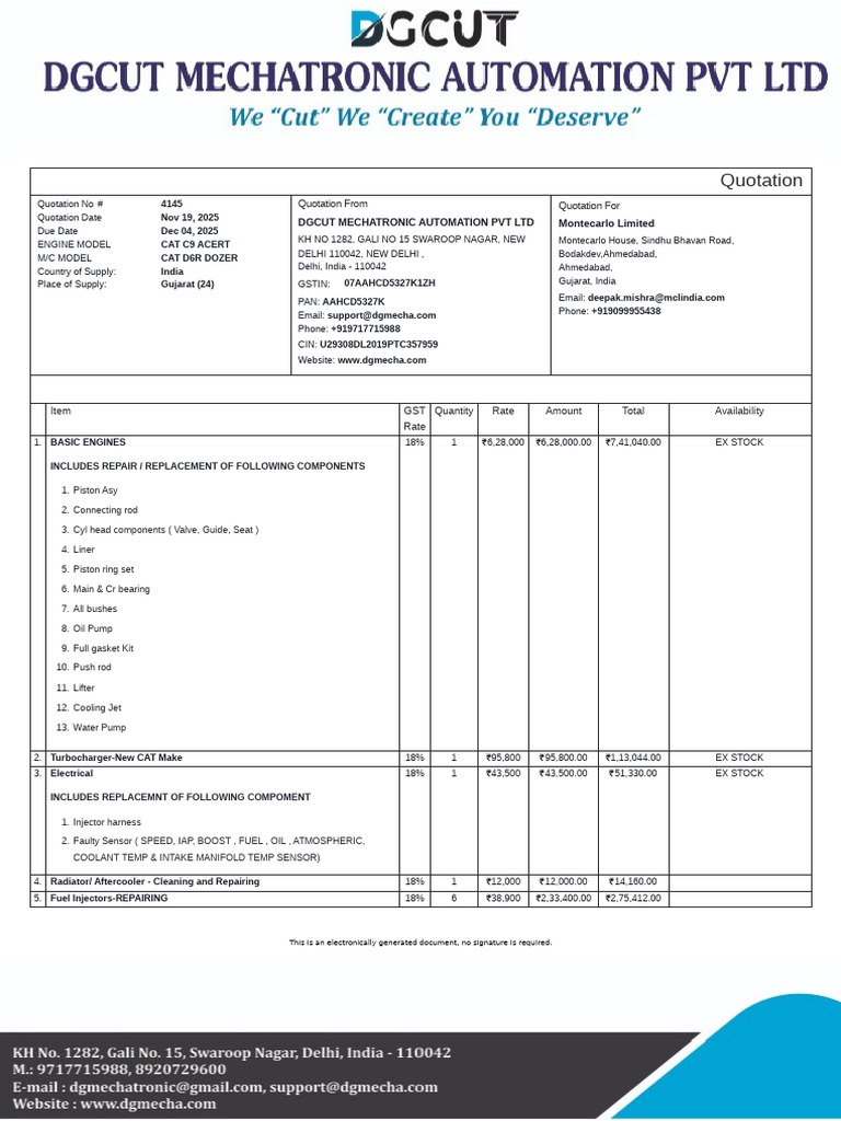 CAT C9 ACERT Quotation for Dozer | PDF | Rotating Machines | Engine ...