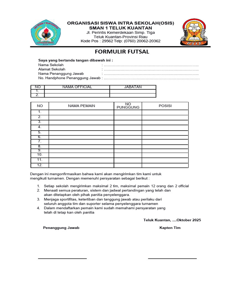 Formulir Pendaftaran Lomba OSIS 2025 | PDF