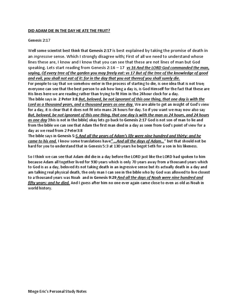 Did Adam Die in a Day | Adam | Book Of Genesis