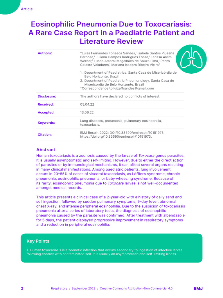 Eosinophilic Pneumonia from Toxocariasis in Kids | PDF | Pneumonia ...