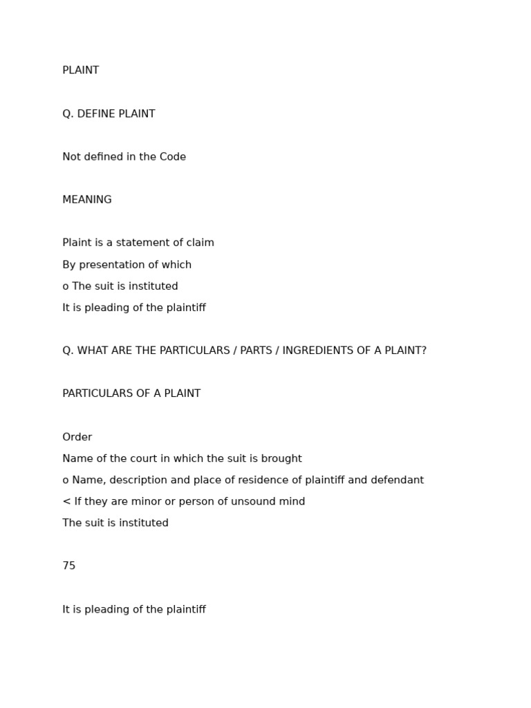Understanding the Essentials of a Plaint | PDF