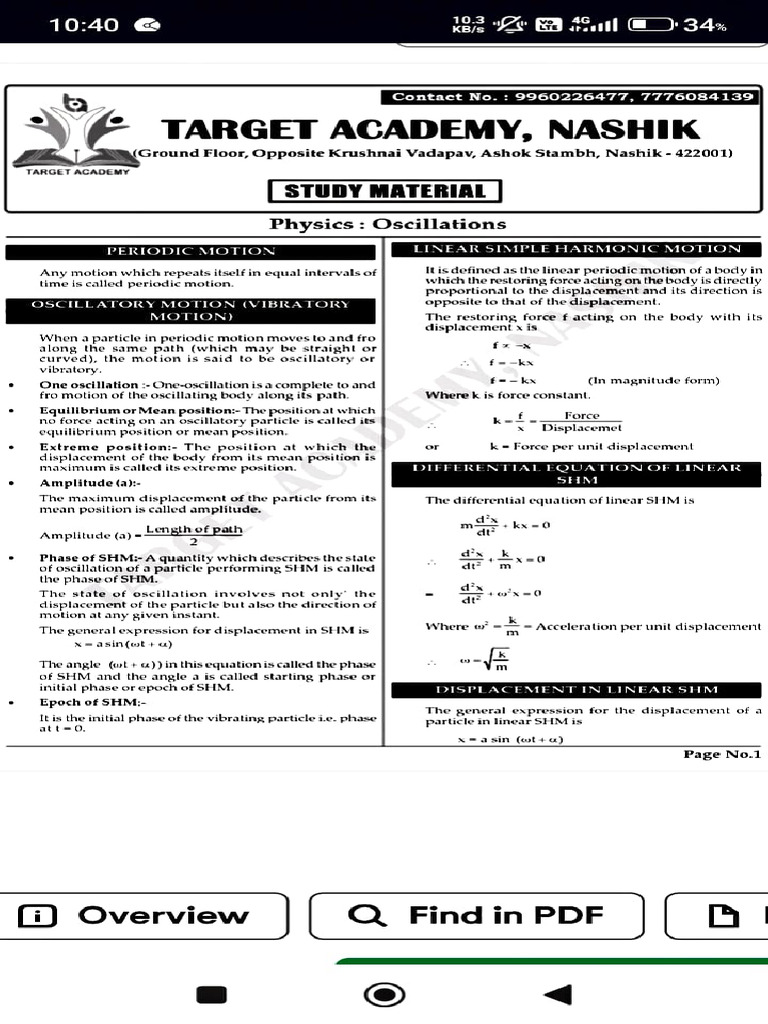 Oscillation Notes (Target) | PDF | Oscillation | Pendulum