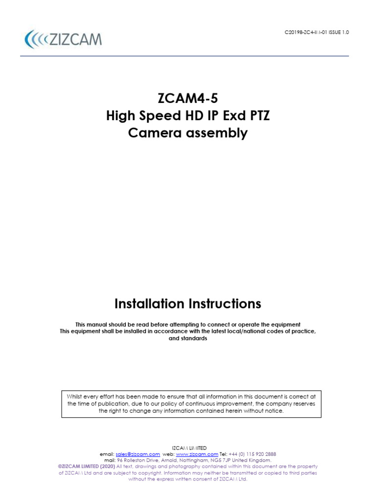 ZCAM4-5 PTZ Camera Installation Guide | PDF | Manufactured Goods ...
