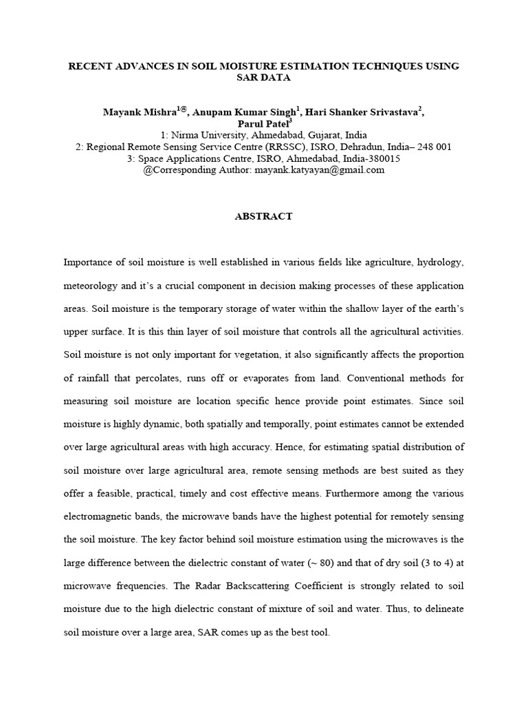 Recent Advances in Soil Moisture Estimation Techniques Using | PDF ...