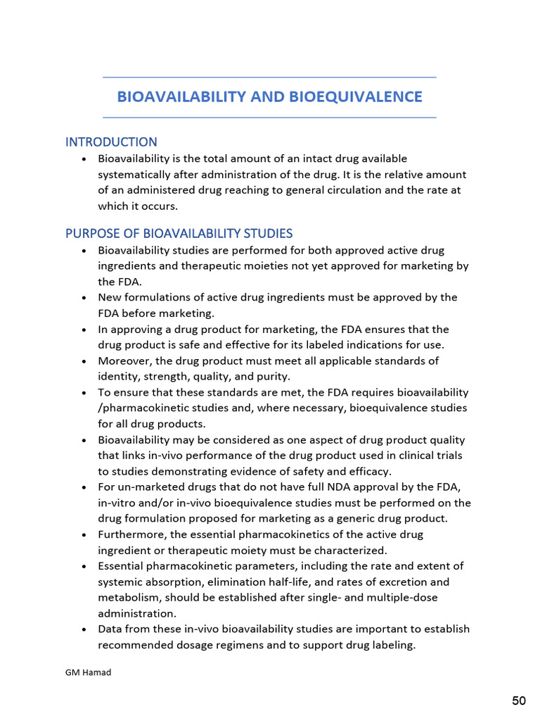 bioav-eq | PDF | Bioavailability | Pharmacokinetics