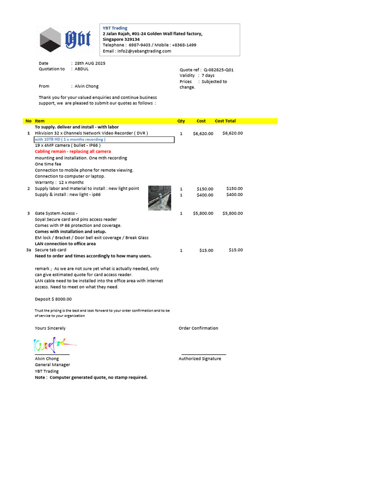 YBT 082825 Q02 Card + CCTV System | PDF | Service Industries ...