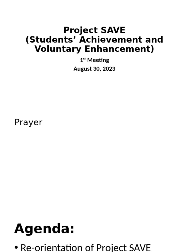 Project SAVE Orientation Meeting | PDF