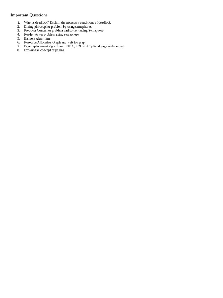 OS Important Questions | PDF
