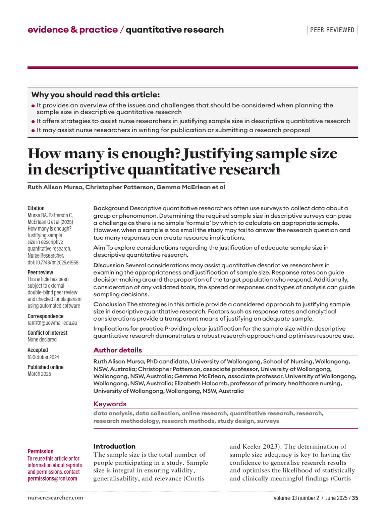 Justifying Sample Size in Quantitative Research | PDF | Sample Size ...