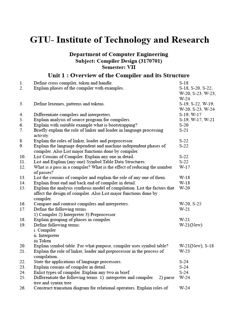 Reference Question Bank GTU Paper | PDF | Parsing | Regular Expression