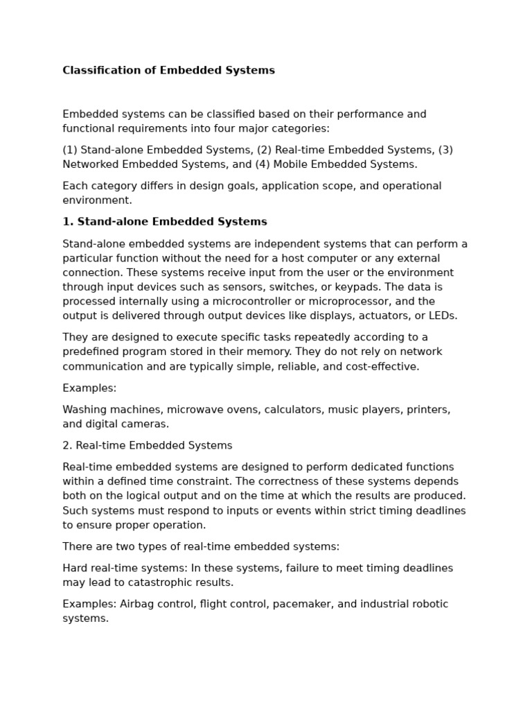 Classification of Embedded Systems | PDF | Embedded System | Real Time ...