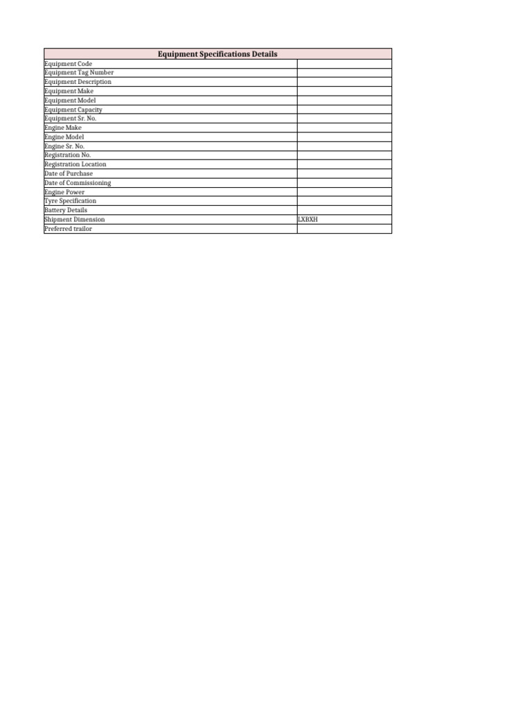 Equipment History Sheet Format 10.09.2025 | PDF | Lubricant | Motor Oil