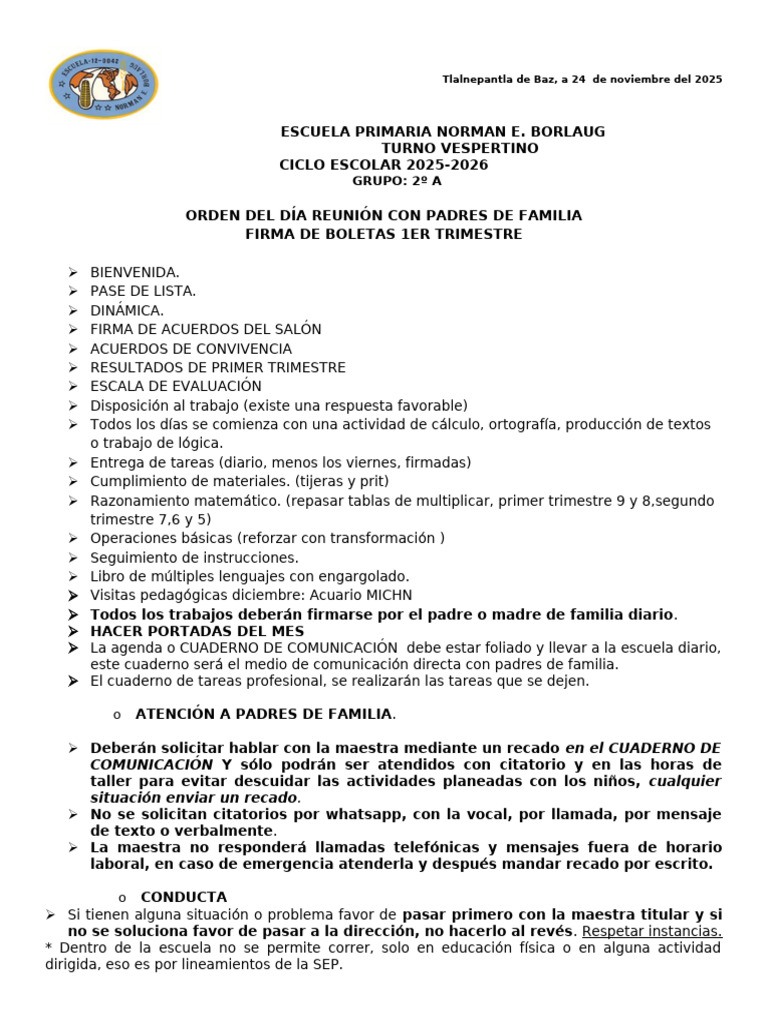 Orden Del Día 4 de Sep Primera Junta | PDF