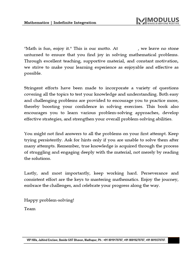 Indefinite Integration MODULUS MATERIAL | PDF | Mathematical Objects | Mathematical Analysis