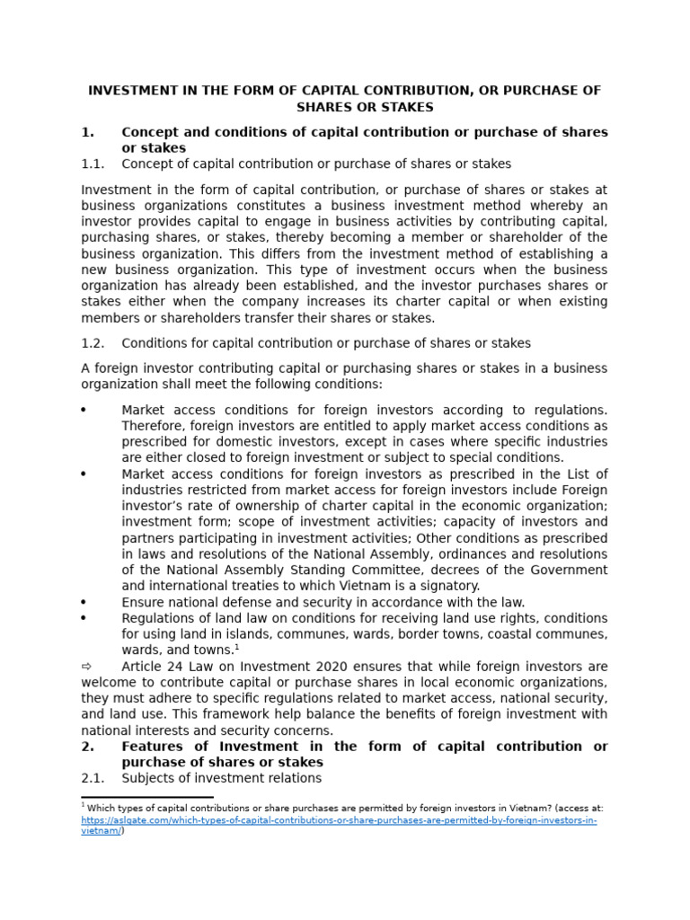 Capital Contribution and Share Purchase Guide | PDF | Equity (Finance ...