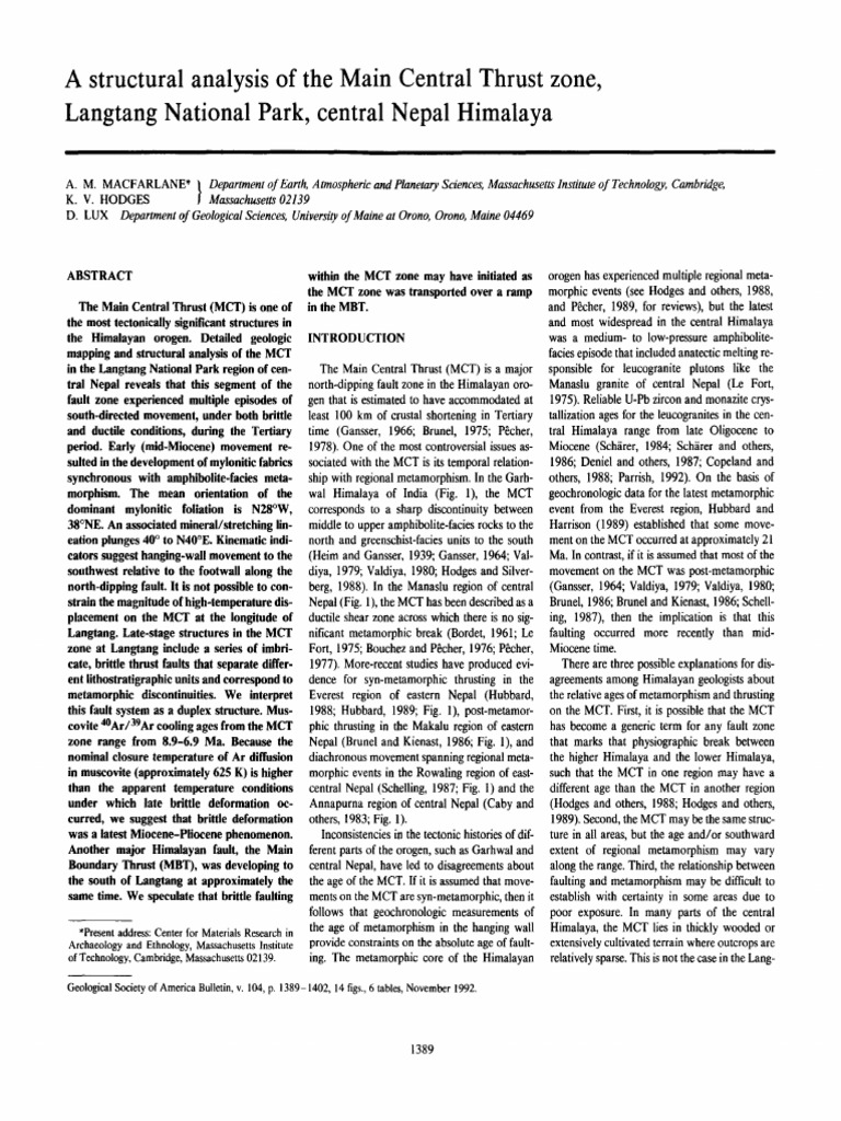 A Structural Analysis of The Main Central Thrust Zone, Langtang ...