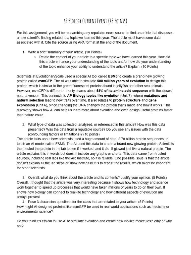 AP Biology Current Event | PDF | Evolution | Proteins