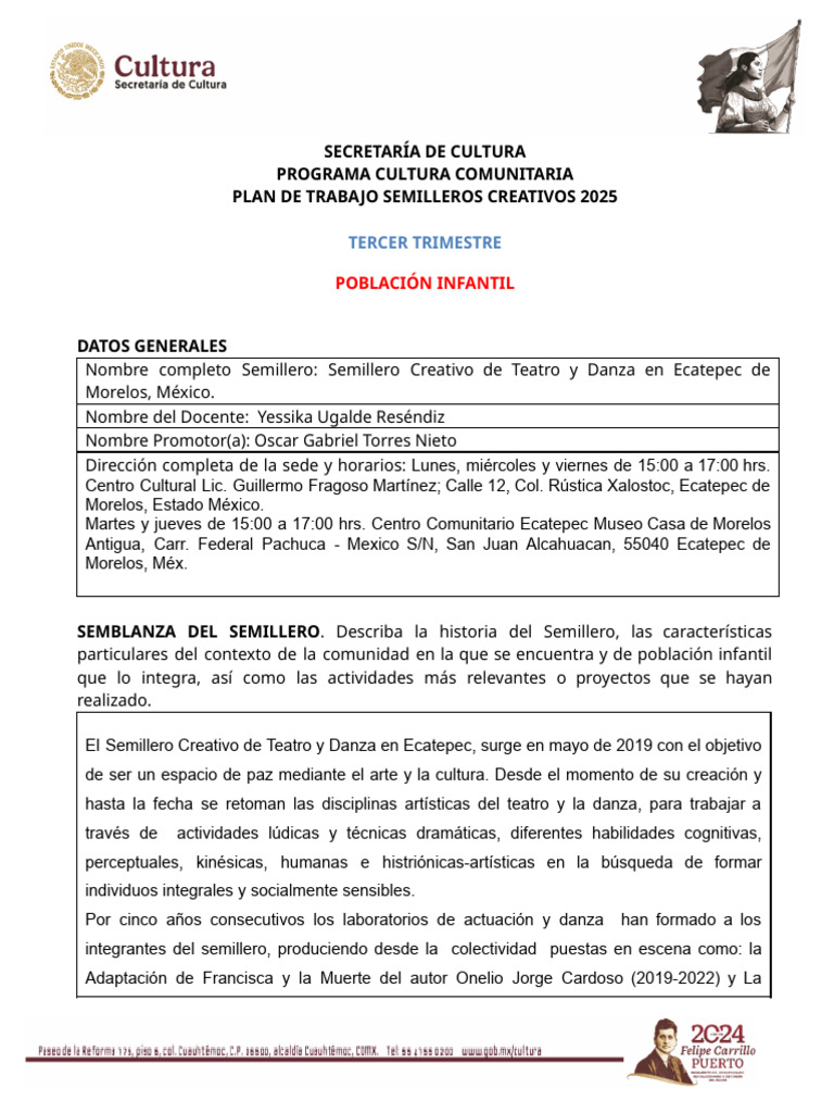 Plan 3 Trimestre 2025 SC ECATEPEC_ESCENICAS Infantil .Docx | PDF | Teatro | Bailes