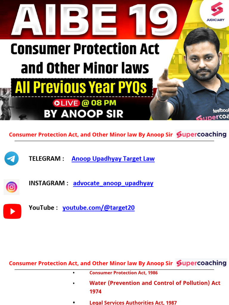 Consumer Protection Act, and Other Minor Law by Anoop Sir | PDF