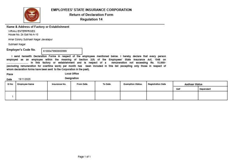 ESIC Declaration Form Submission Guide | PDF