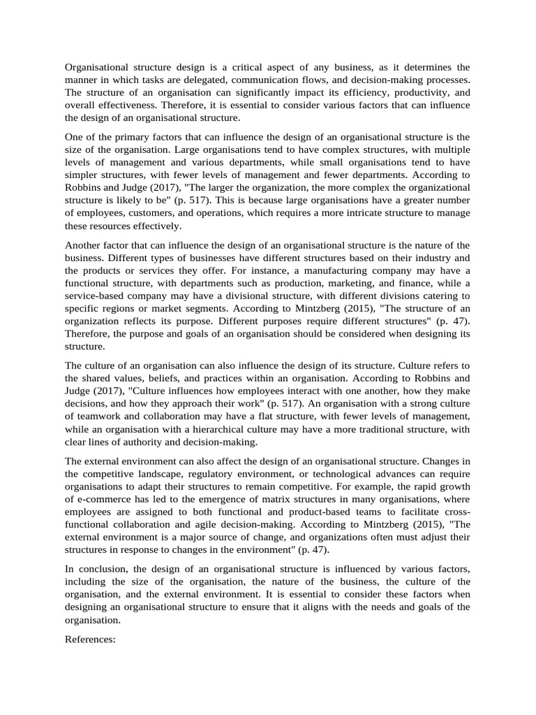 Factors Influencing Organizational Structure | PDF | Organizational ...