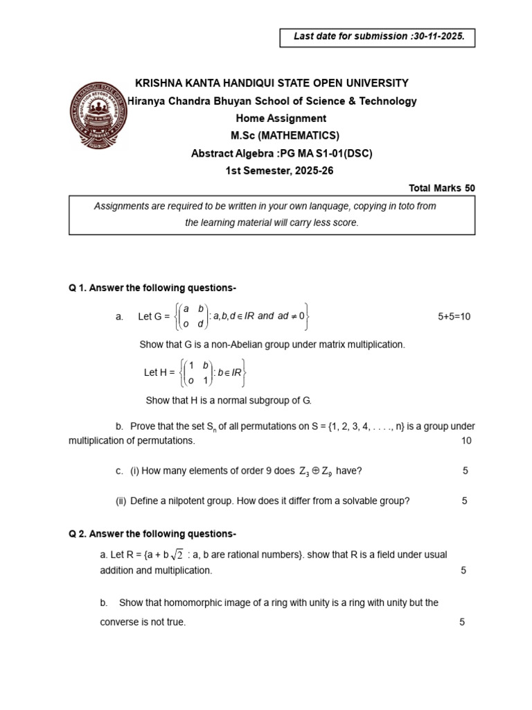 Abstract Algebra and Differential Equations Assignment | PDF | Group ...