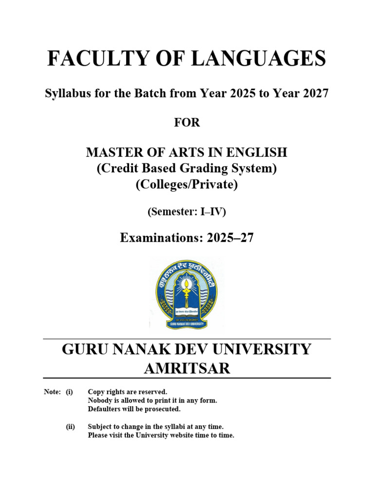 MA English Syllabus 2025-2027 | PDF | Clause | Linguistics