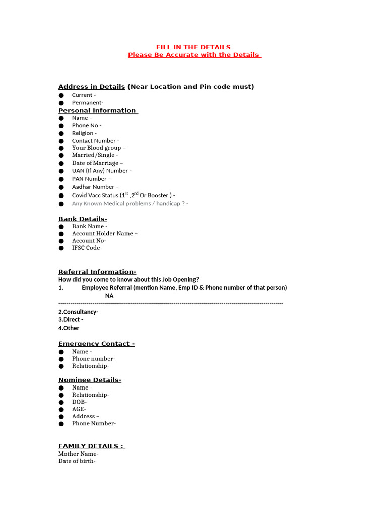 Personal Details Form | PDF