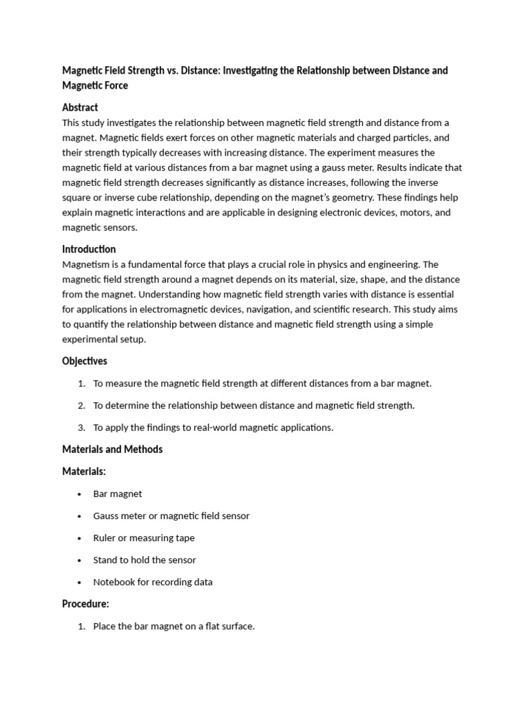 Magnetic Field Strength and Distance Analysis | PDF | Magnetic Field ...