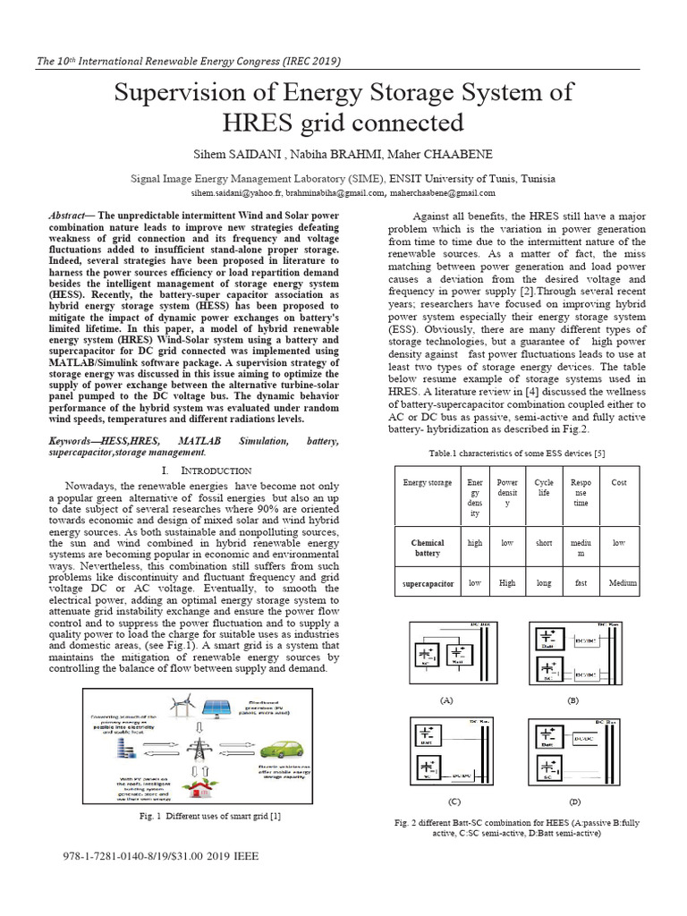 Supervision of Energy Storage System of HRES Grid Connected | PDF ...