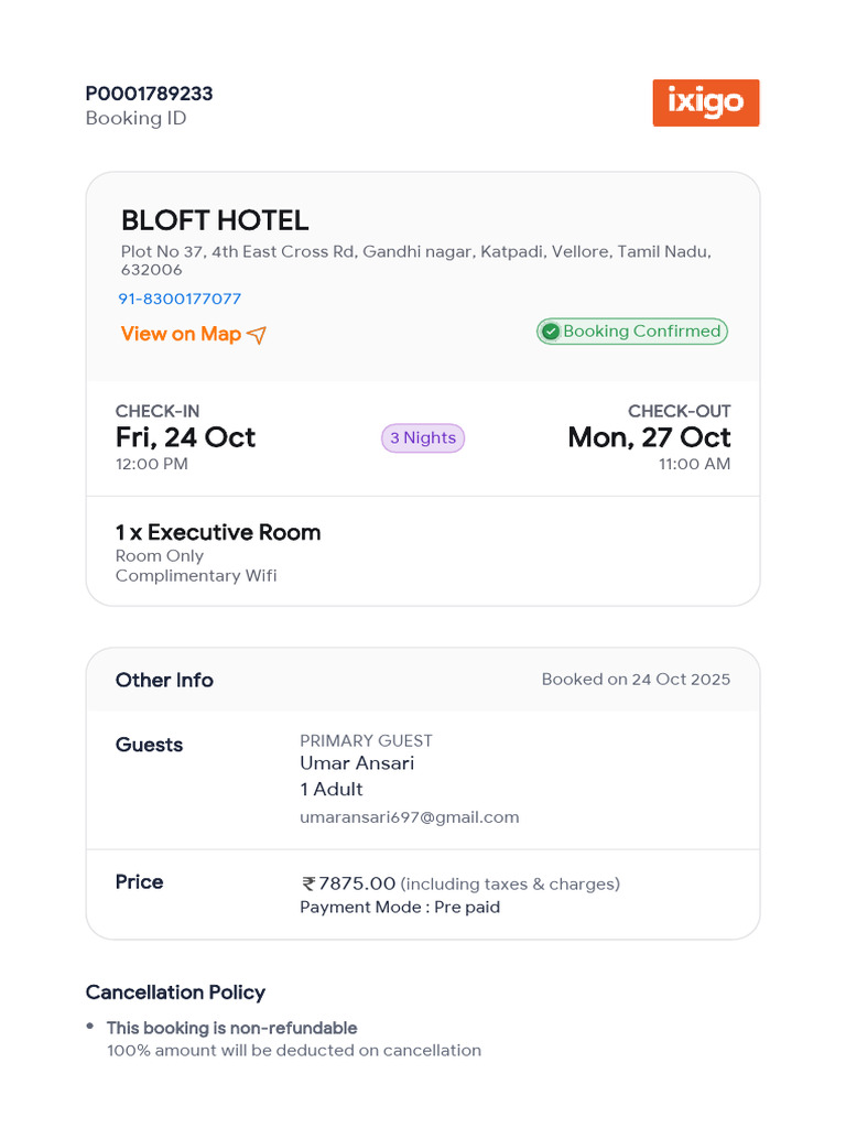Booking Confirmation IH19993981323918231 | PDF | Receipt | Payments