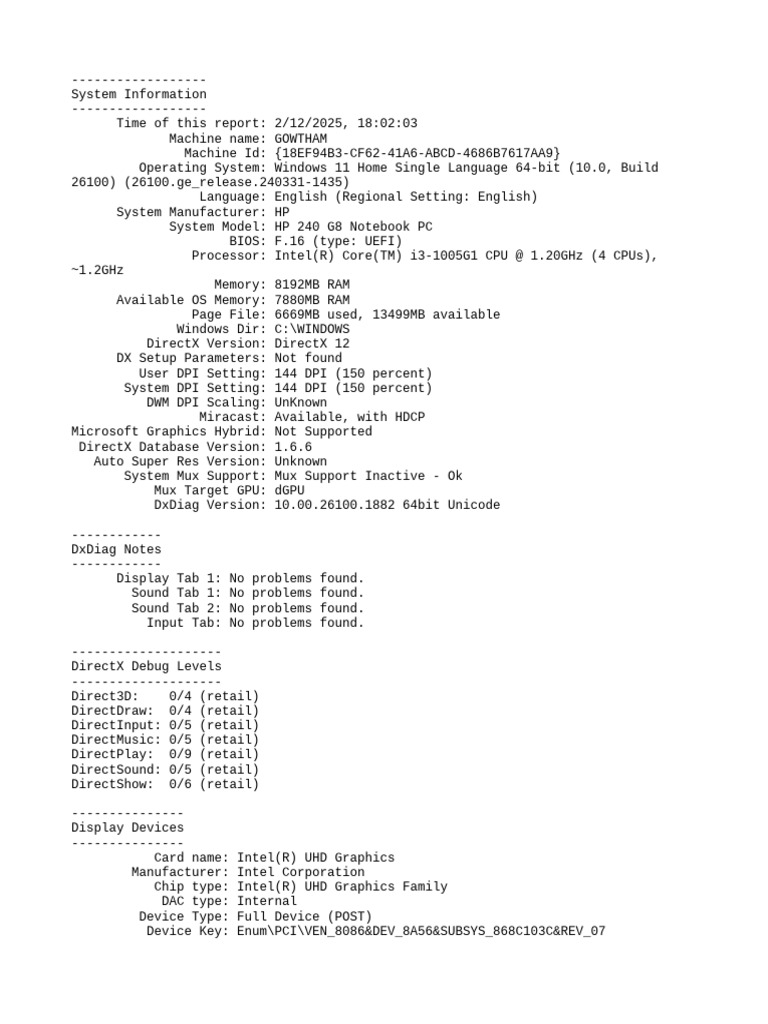 DxDiag | PDF | Computer Engineering | Software