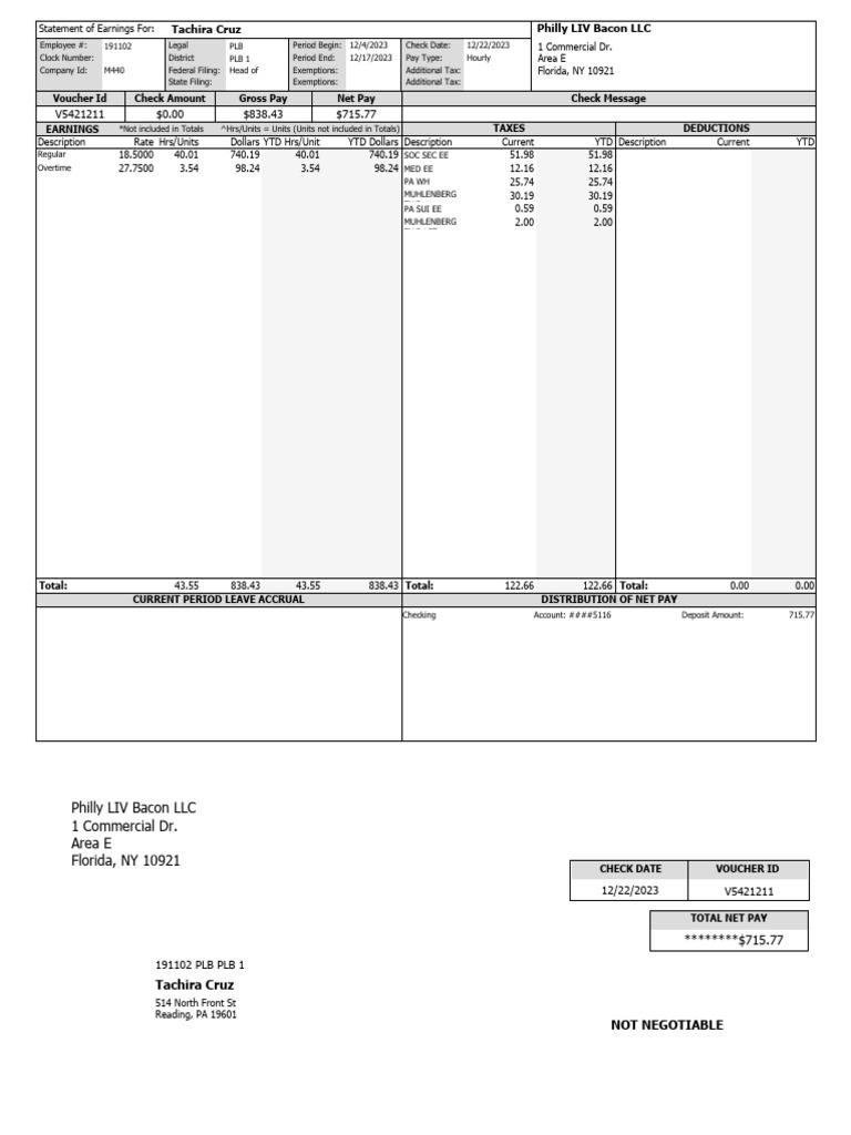 Employee Pay Statement for Tachira Cruz | PDF | Taxes | Government Finances