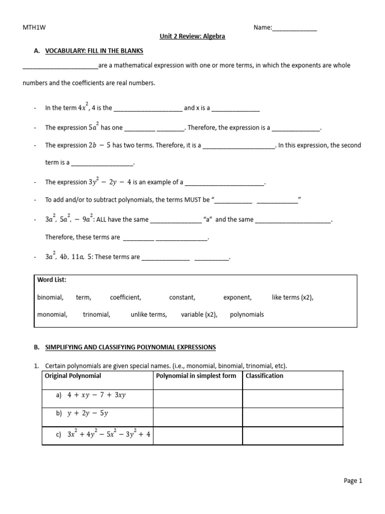 Unit 2 Review FINAL- Algebra | PDF | Polynomial | Mathematics