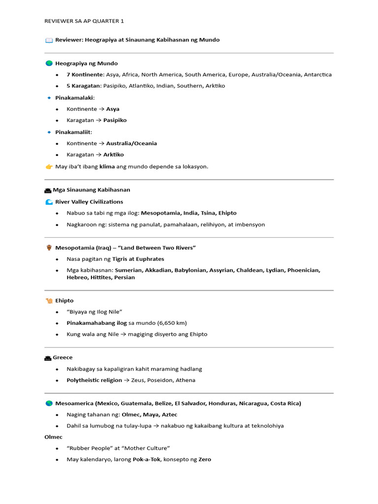 ? Reviewer Sa AP Quarter 1 Grade 8 | PDF