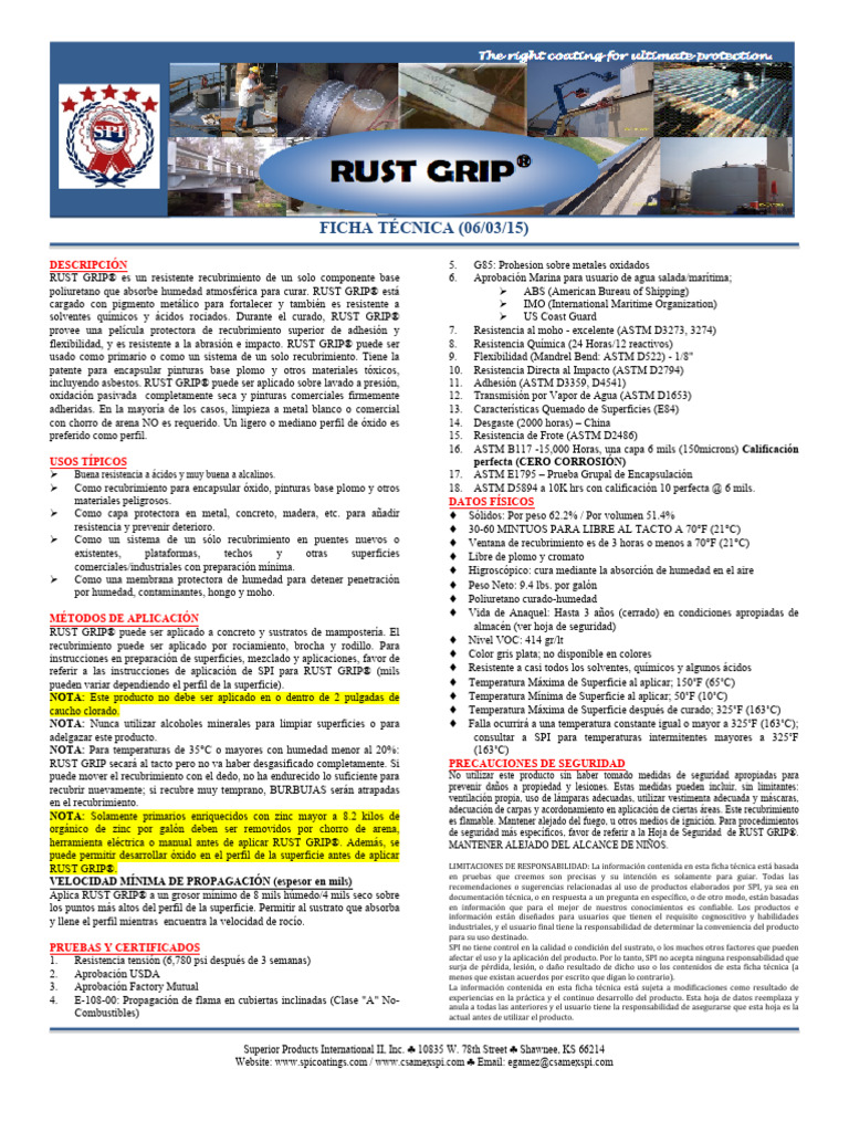 Recubrimiento RUST GRIP®: Protección Superior | PDF | Dirigir ...