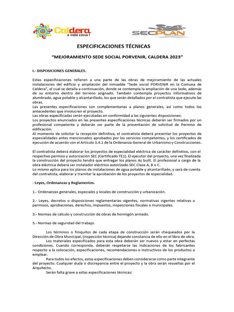 EETT_PROYECTO_AMPLIACION_SEDE_PORVENIR (3) | PDF | Hormigón | Tornillo