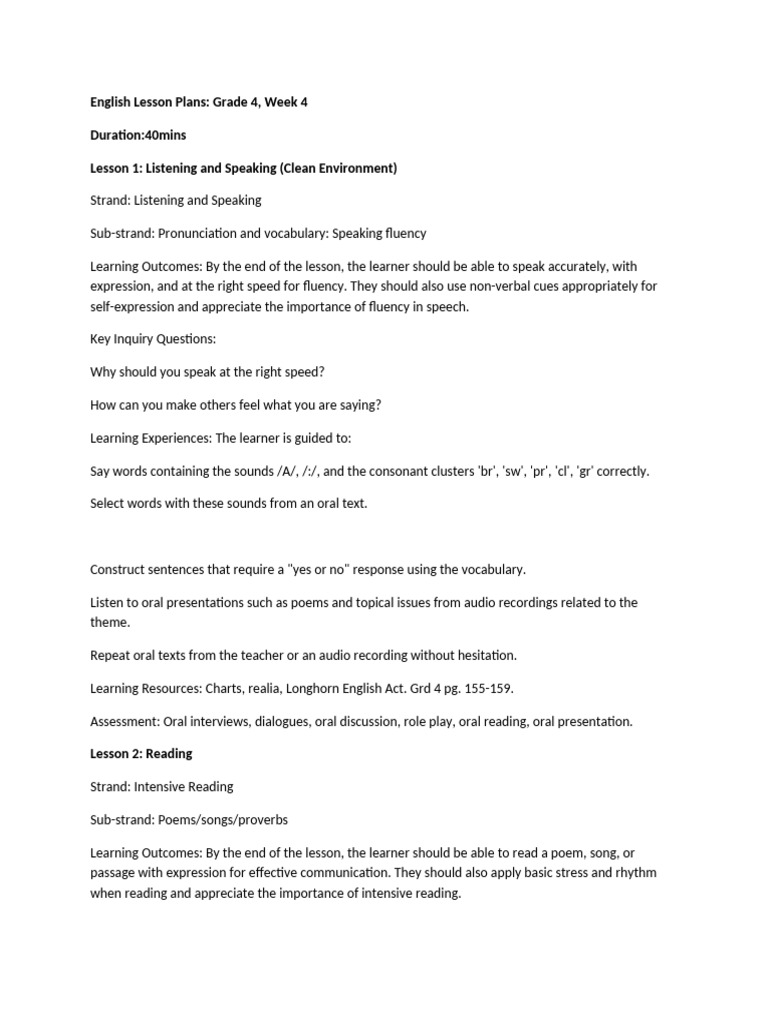 English Lesson Grade 4 Term 3-WPS Office | PDF | English Language | Fluency