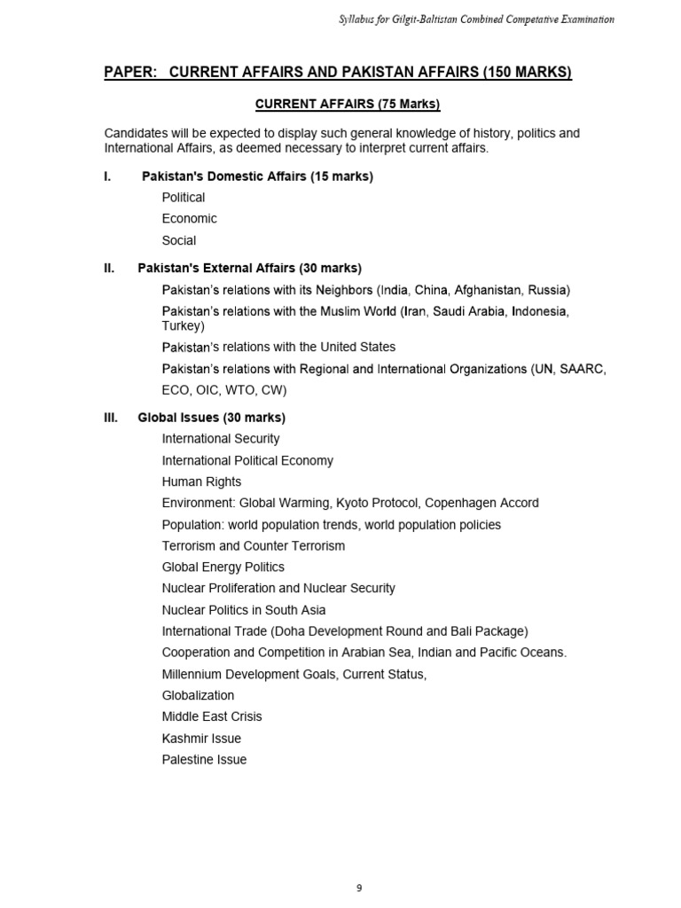 Current Affairs Syllabus | PDF | Pakistan | Muhammad Ali Jinnah