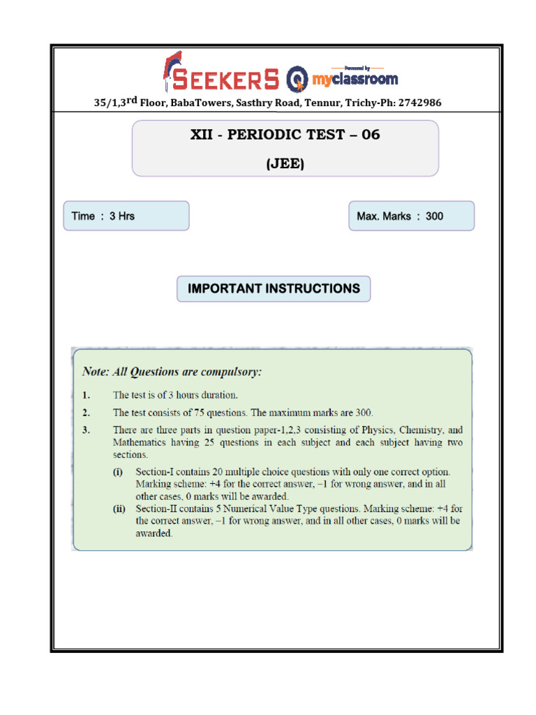 Xii - Periodic Test _ 06 - Jee - Xii | PDF | Continuum Mechanics ...