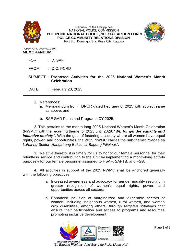 2025 National Women’s Month Activities | PDF