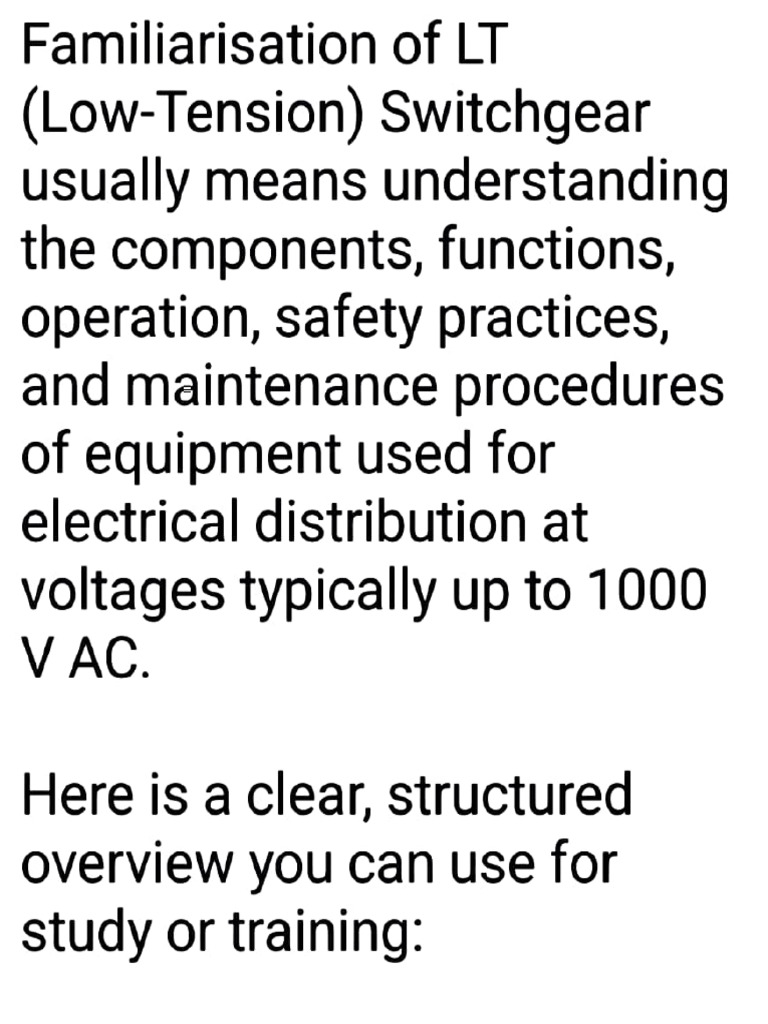 LT Switchgear Familiarization | PDF | Manufactured Goods | Electricity