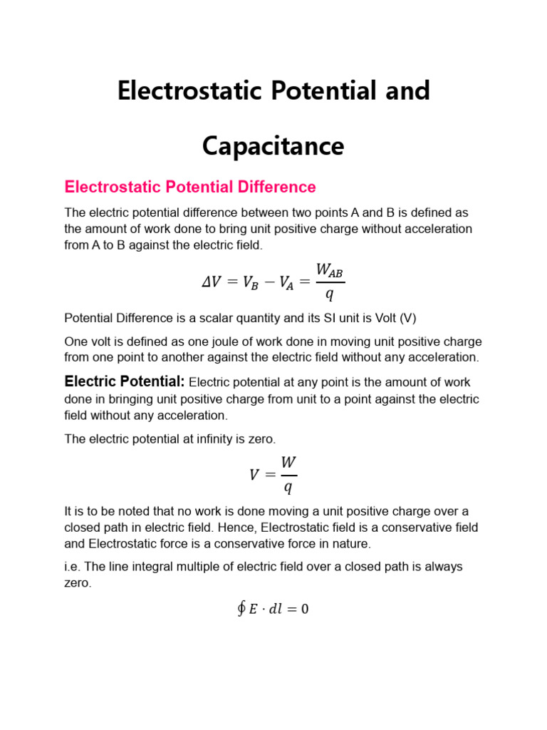 Electrostatic Potential and Capacitance Explained | PDF | Capacitor ...