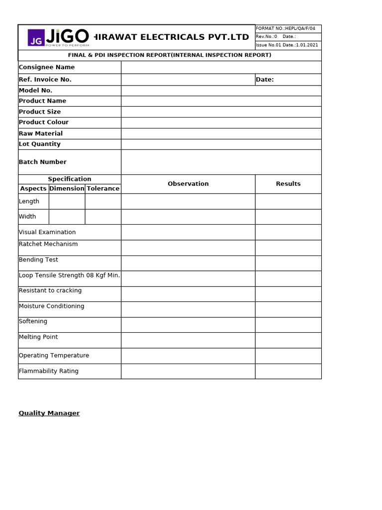 HEPL-QA-F-04 Final & PDI Inspection Report | PDF