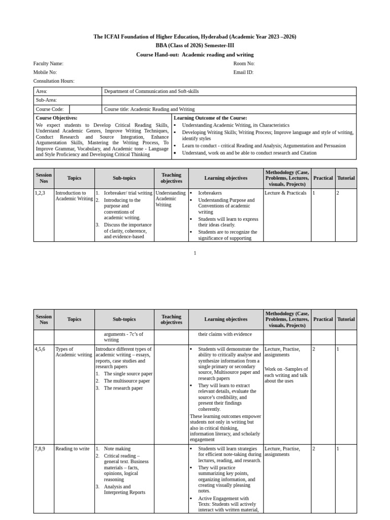 Academic Reading and Writing Course Guide | PDF | Essays | Communication