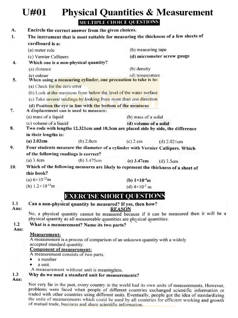 U#01 Physical Quantities & Measurement | PDF