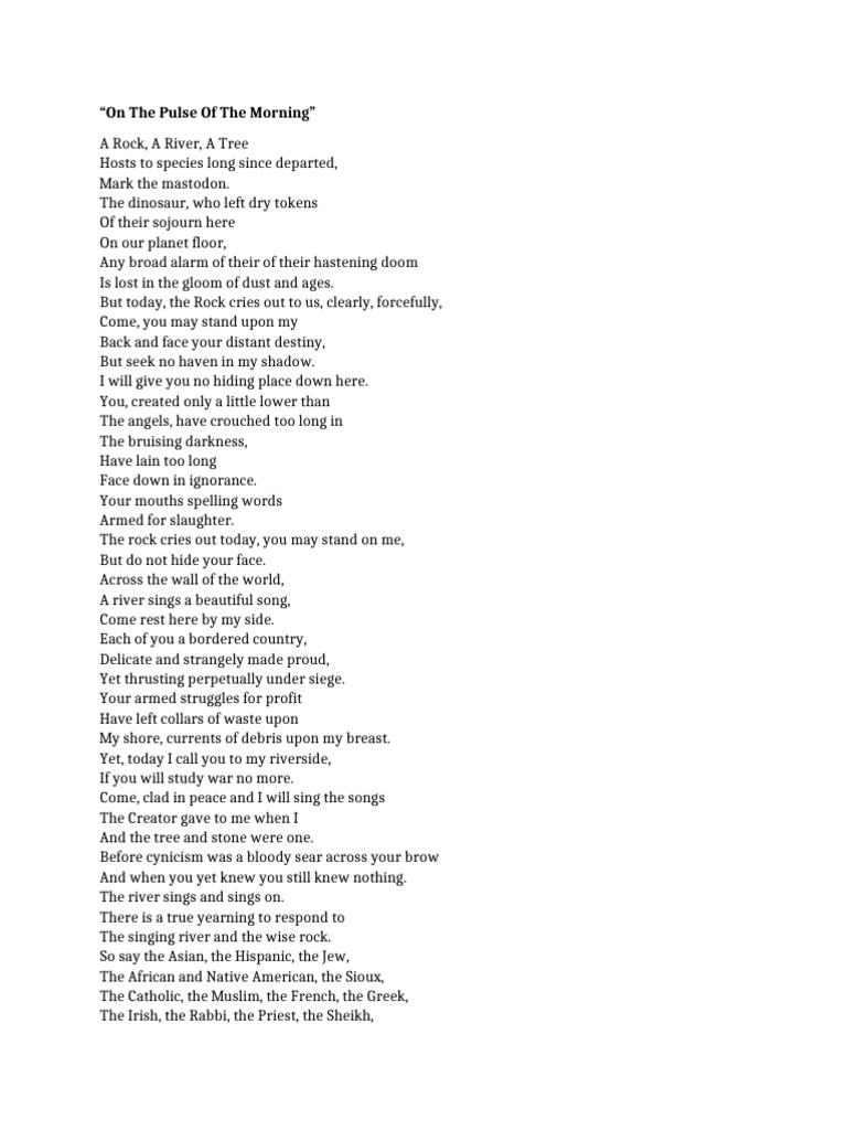 On The Pulse Of The Morning - Maya Angelou | PDF