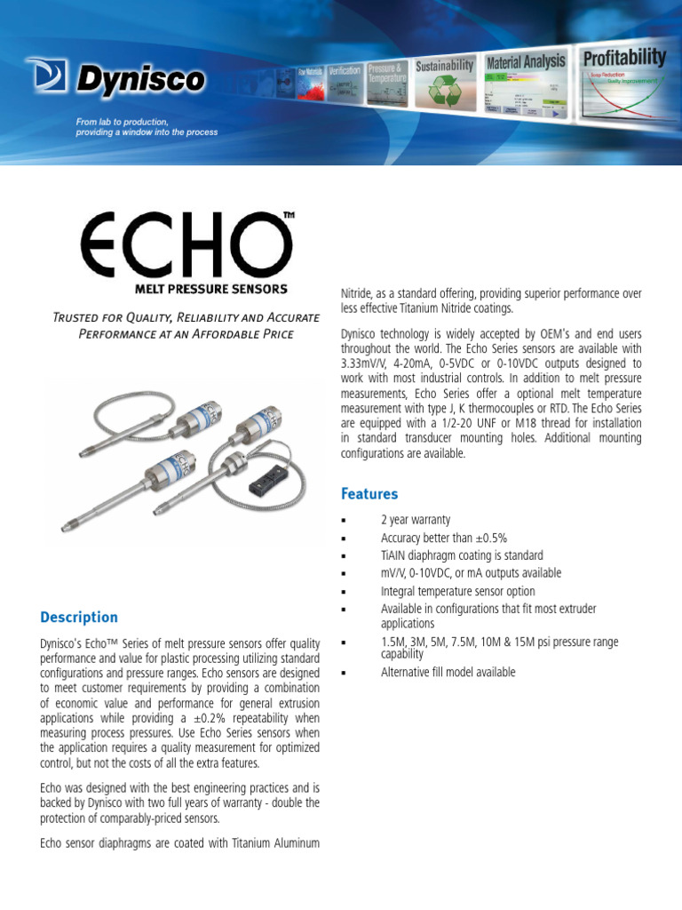 Dynisco Echo™ Melt Pressure Sensors | PDF | Thermocouple | Sensor